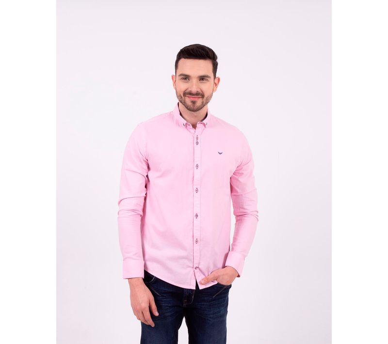 Camisa rosada manga larga para hombre - oxfordjeans