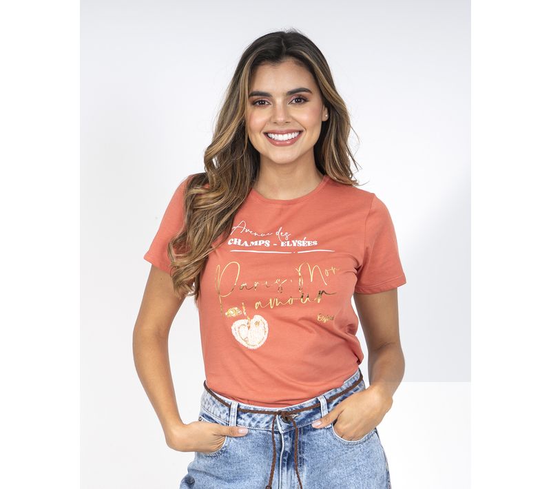 Camiseta terracota estampada para mujer - oxfordjeans