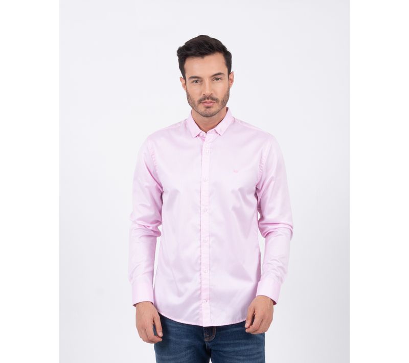 Camisa rosada manga larga para hombre - oxfordjeans
