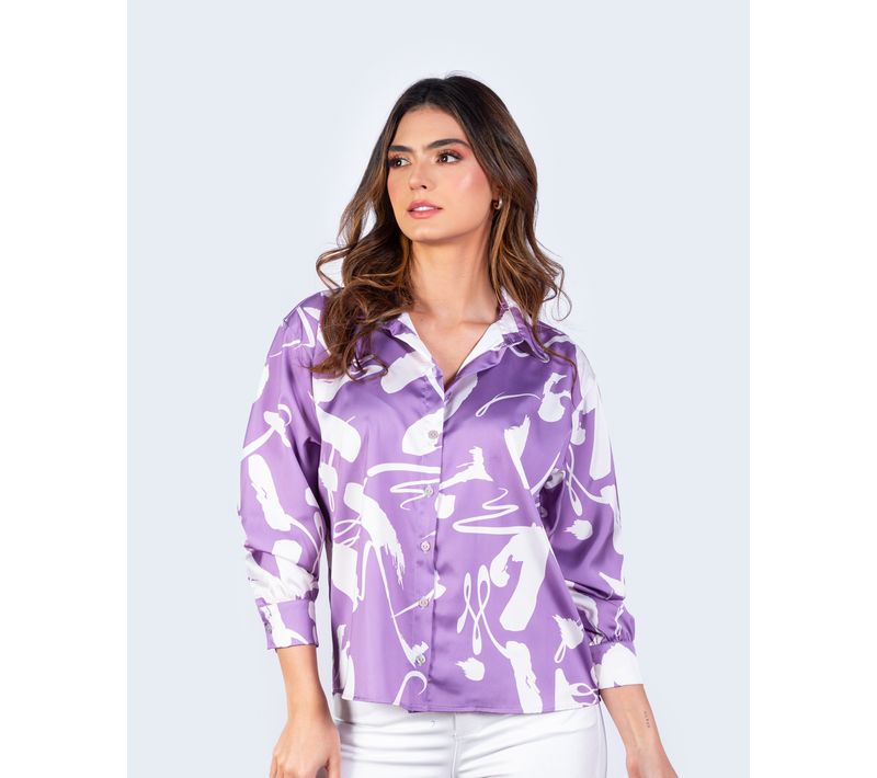 Camisa morada estampada para mujer - oxfordjeans